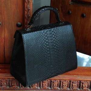 Top Handle Black Classy Genuine Python Skin Big Bag | Exotic Leather ...