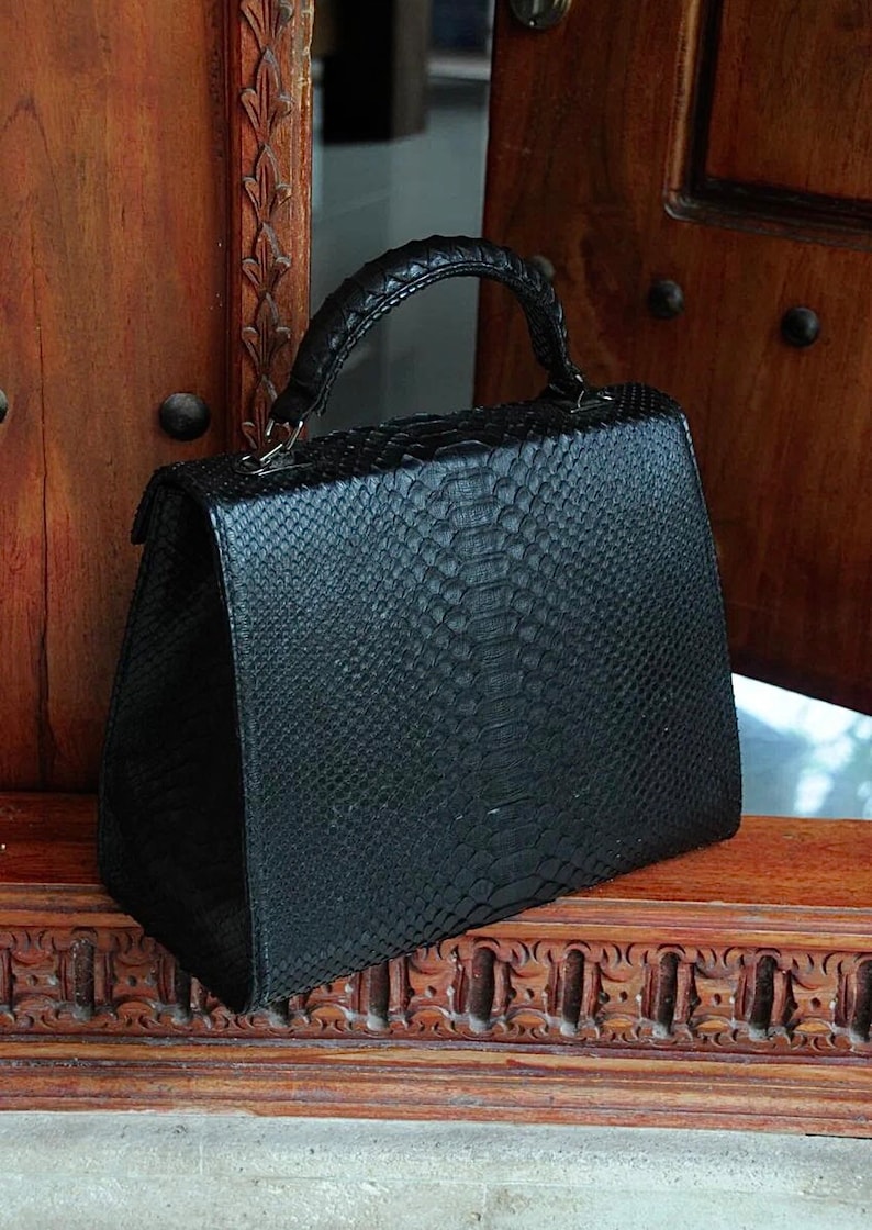 Top Handle Black Classy Genuine Python Skin Big Bag Exotic Leather Bags ...