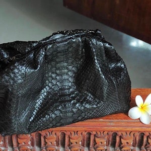 Genuine Python Skin Black Pouch Bag | Exotic Leather Bags | Small Size ...