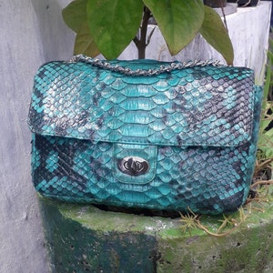 Genuine Python Skin Green Color Shiny Chain Bag | Shoulder Bag ...