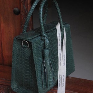 Top Handle Green Classy MORA Genuine Python Skin Bag | Exotic Leather ...
