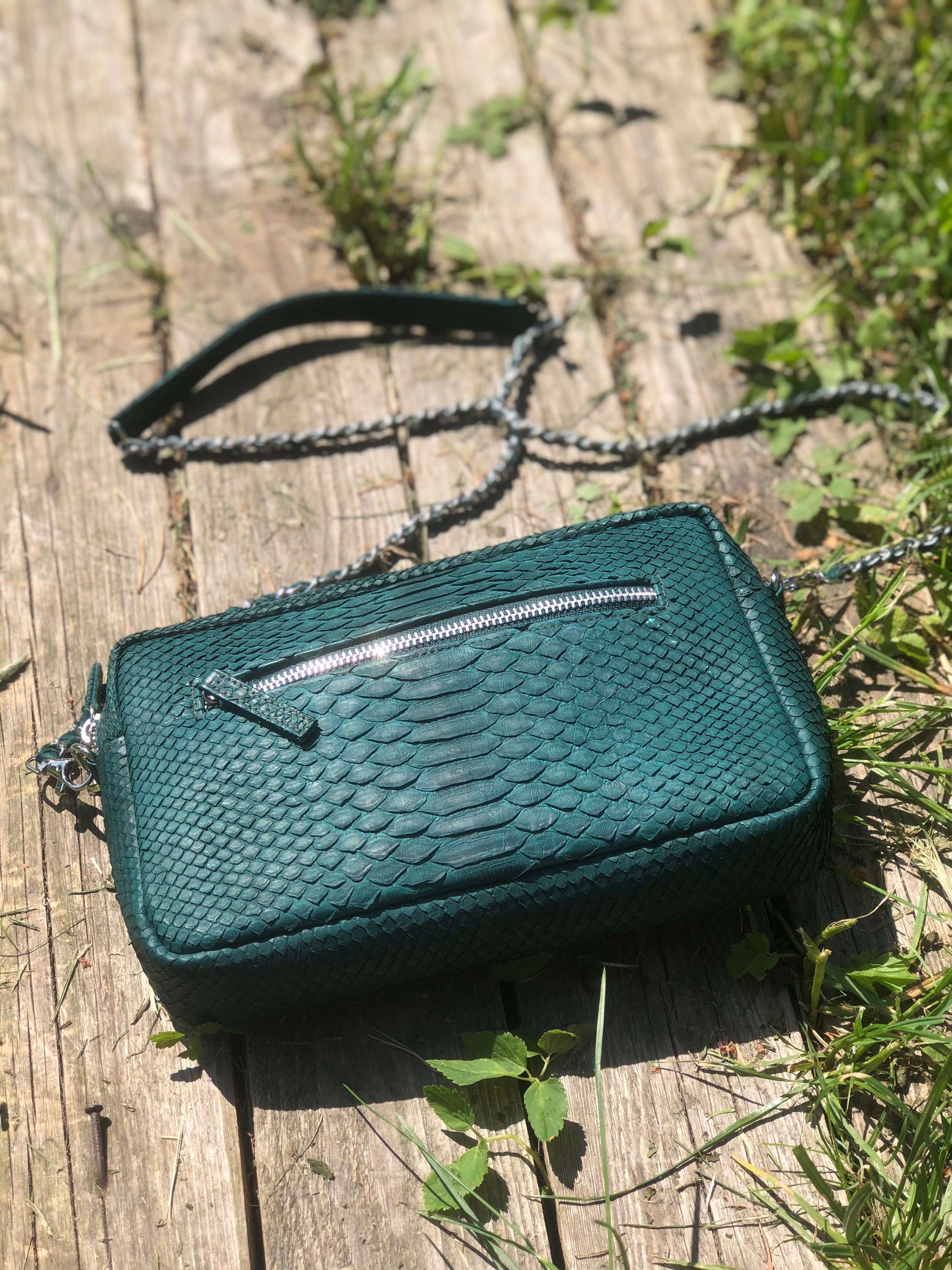 Genuine Python Skin Bag Dark Green Color | Exotic Leather Babs | Snake ...