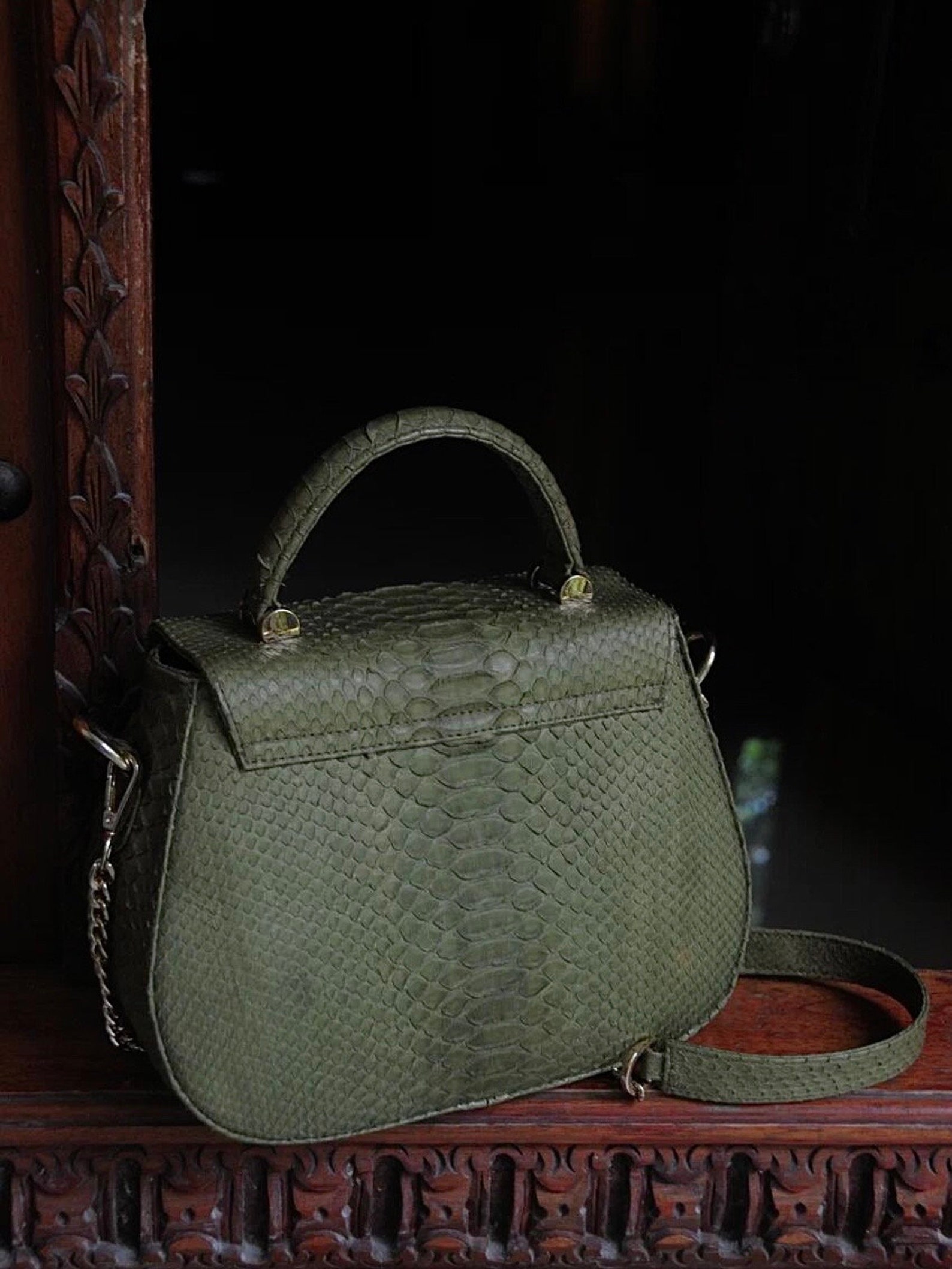 Genuine Python Top Handle Bag / Designer Bag / Exotic Leather Bag ...