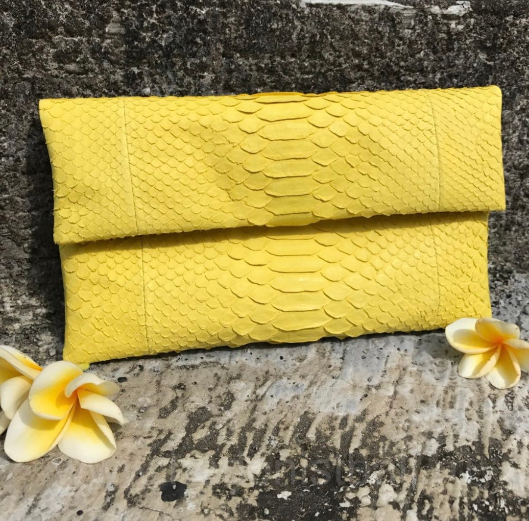 Genuine Python Skin Yellow Handmade Clutch, Classy Elegant Leather ...