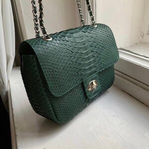 Dark Green Genuine Python Skin Crossbody Chain Bag Bright Summer Bag ...