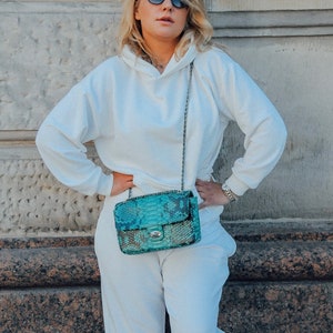 Genuine Python Skin Green Color Shiny Chain Bag | Shoulder Bag ...