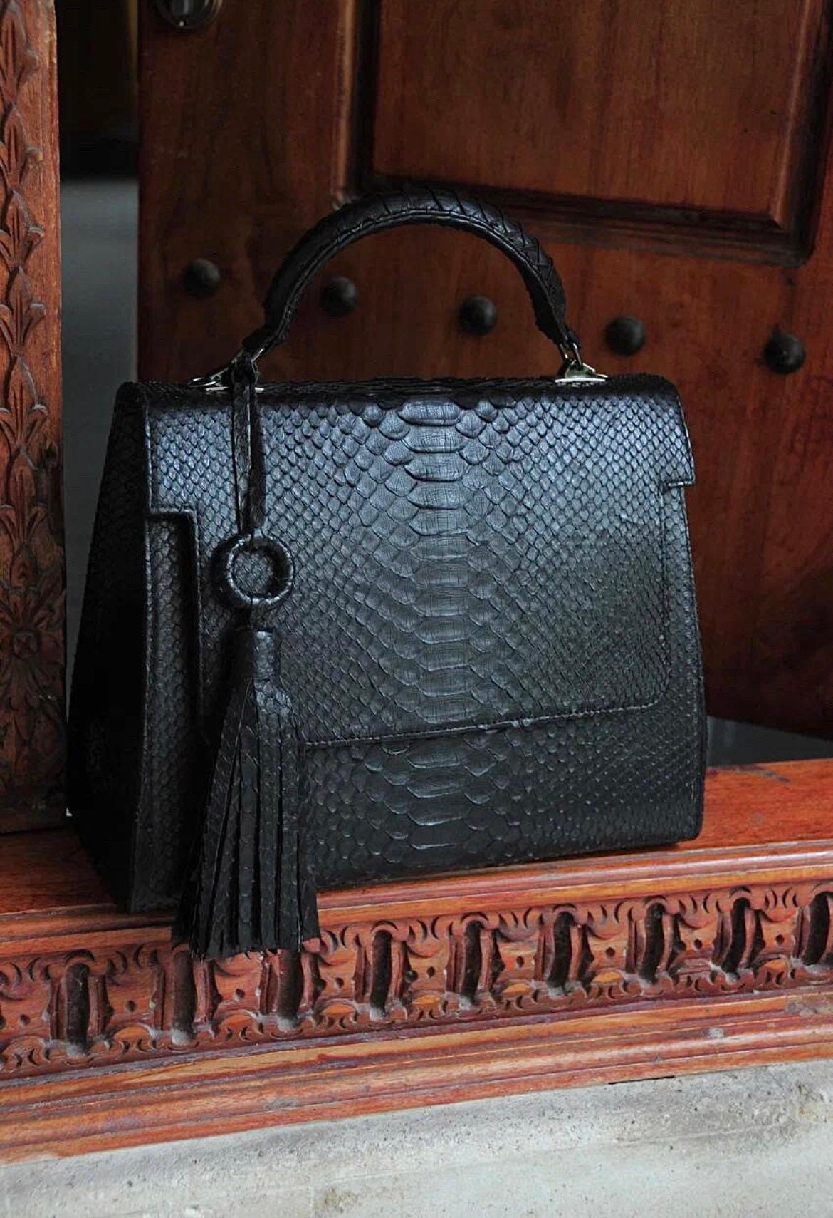Top Handle Black Classy Genuine Python Skin Big Bag Exotic - Etsy