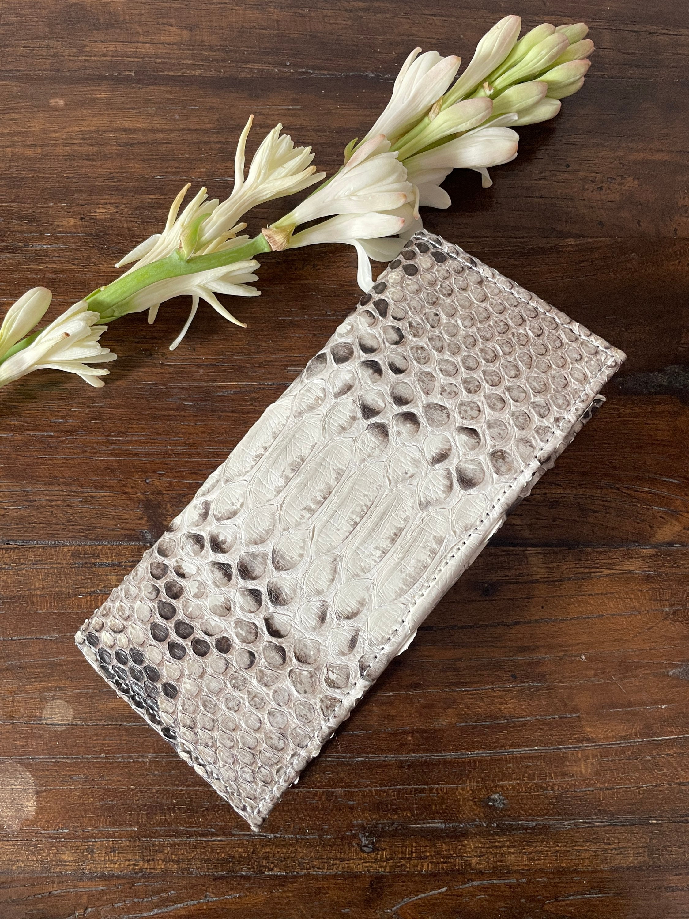 Genuine Python Skin Flat Unisex Gray Uncolored Wallet / Small Money ...