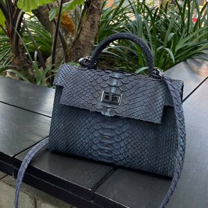 Top Handle Dark Grey Classy Genuine Python Skin Bag | Exotic Leather ...