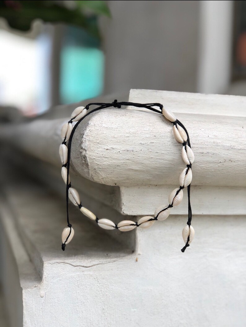 Shell Choker Necklace Cowrie Chocker Black Shell Adjustable | Etsy