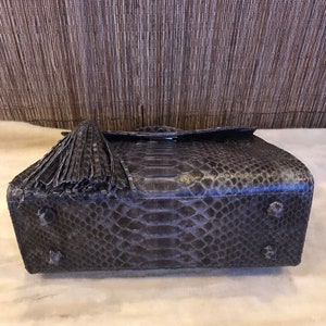 Top Handle Dark Grey Classy Genuine Python Skin Bag | Exotic Leather ...
