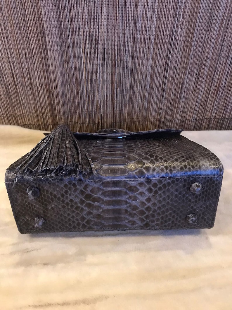 Top Handle Dark Grey Classy Genuine Python Skin Bag Exotic - Etsy