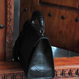 Top Handle Black Classy Genuine Python Skin Big Bag | Exotic Leather ...