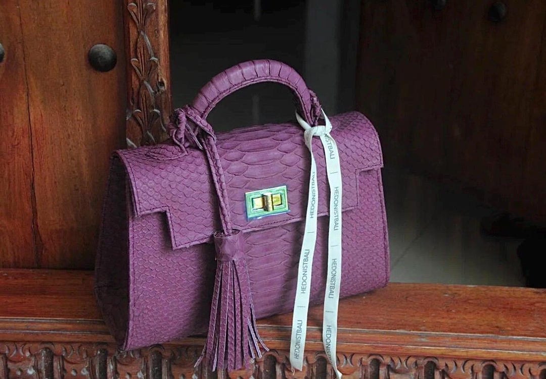 Top Handle Violet Classy Genuine Python Skin Bag | Exotic Leather Bags ...