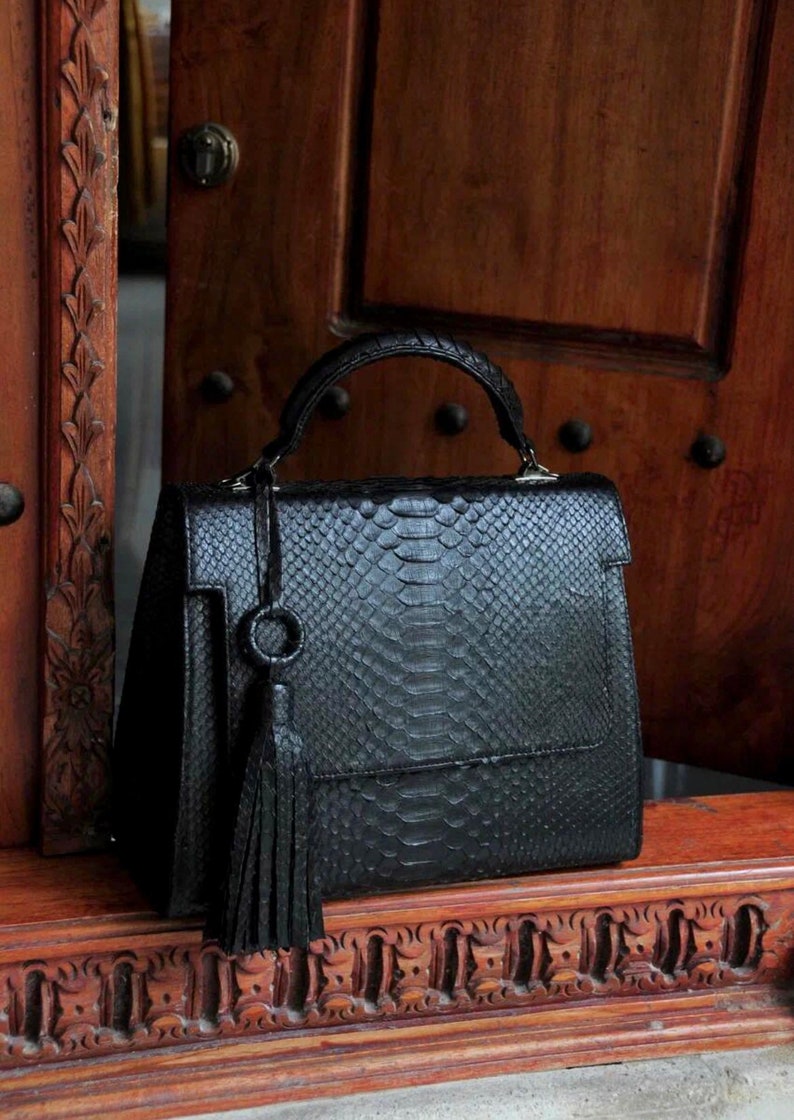 Top Handle Black Classy Genuine Python Skin Big Bag Exotic Leather Bags ...