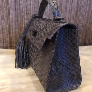 Top Handle Dark Grey Classy Genuine Python Skin Bag | Exotic Leather ...