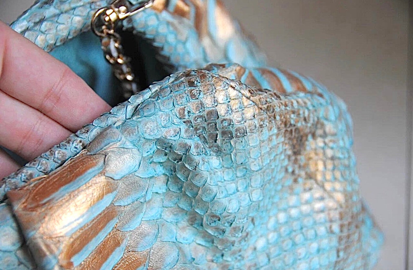 Genuine Python Skin Blue Pouch Bag | Exotic Leather Bags | Small Size ...
