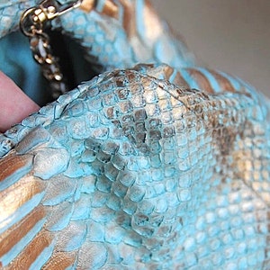 Genuine Python Skin Blue Pouch Bag | Exotic Leather Bags | Small Size ...
