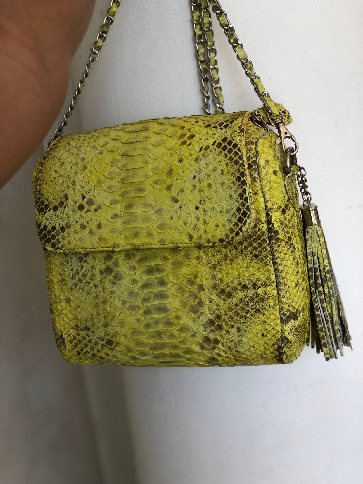 Genuine Python Skin Crossbody Chain Yellow Snake Print Tassel - Etsy