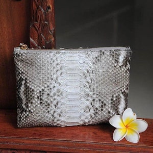 Genuine Python Skin Grey Cosmetic Bag/ Purse Insert Organizer/ Bag ...
