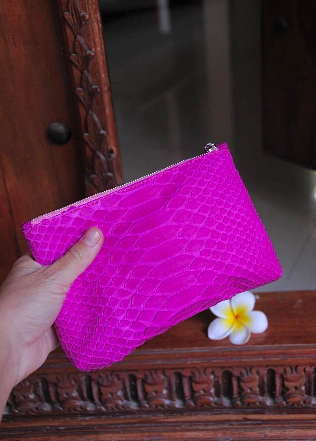 Genuine Python Skin Hot Pink Cosmetic Bag/ Purse Insert Organizer/ Bag ...