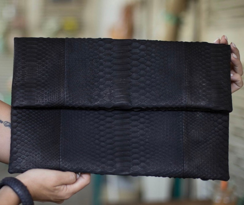 Big Black Envelope Genuine Python Skin Clutch Exotic Leather - Etsy