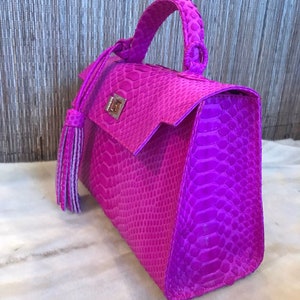 Top Handle Hot Pink Classy Genuine Python Skin Bag | Exotic Leather ...