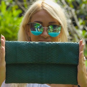 Genuine Python Skin Dark Green Envelope Clutch | Classy Elegant Leather ...