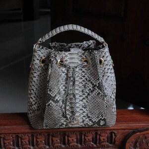 Genuine Python Skin Grey Bucket Crosshandle Bag/ Designer Women Purse ...
