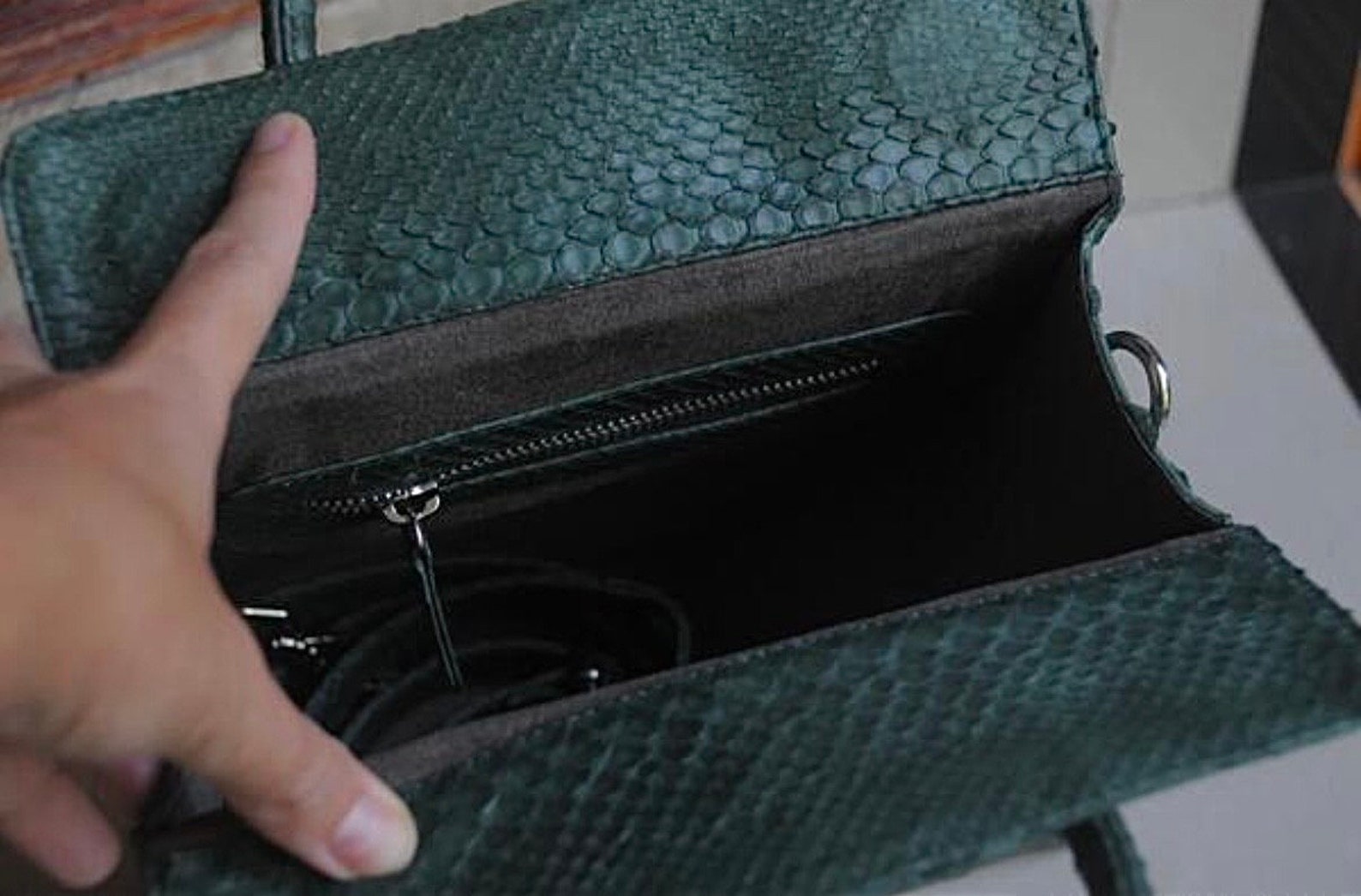 Top Handle Green Classy MORA Genuine Python Skin Bag Exotic Leather ...