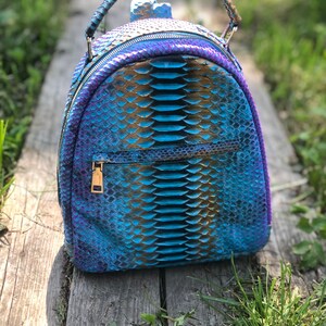 Genuine Python Skin Blue Shiny Backpack | Exotic Leather Bags | Women ...
