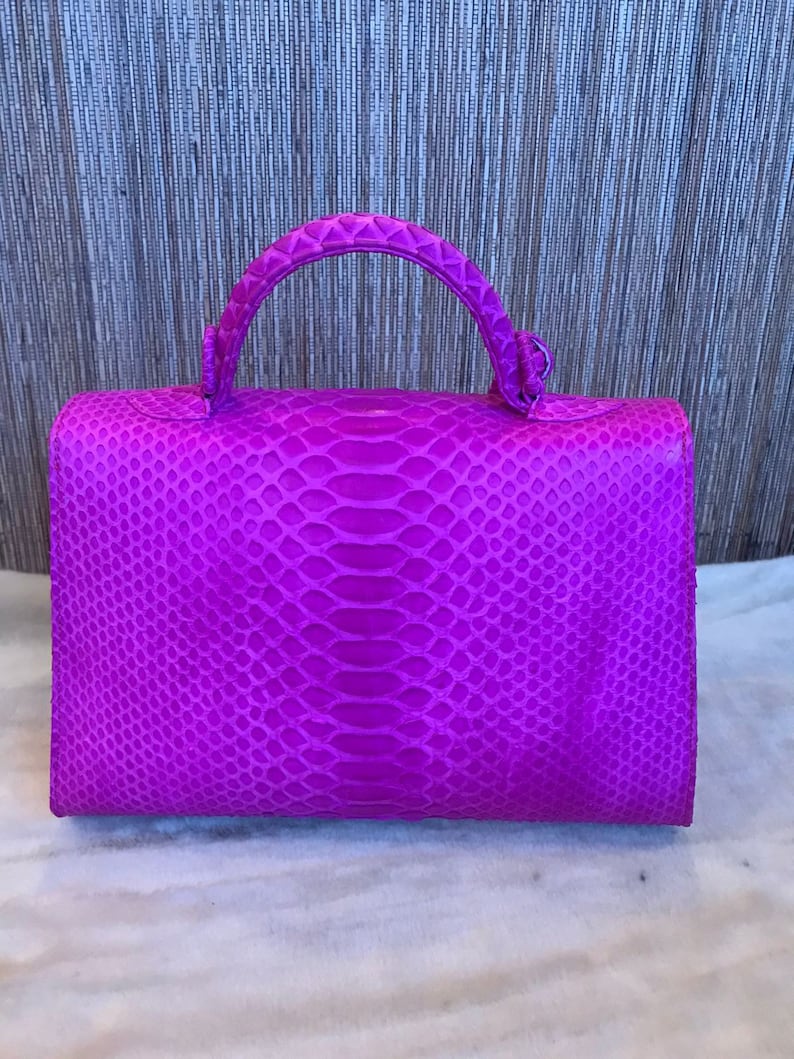 Top Handle Hot Pink Classy Genuine Python Skin Bag | Exotic Leather Bags | Elegant Women Purse ...