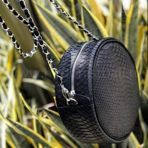 Genuine Python Skin Black Round Crossbody Chain Bag | Round Bags ...