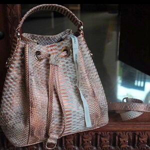 Genuine Python Skin Peachy Gold Bucket Crosshandle Bag Designer Women ...