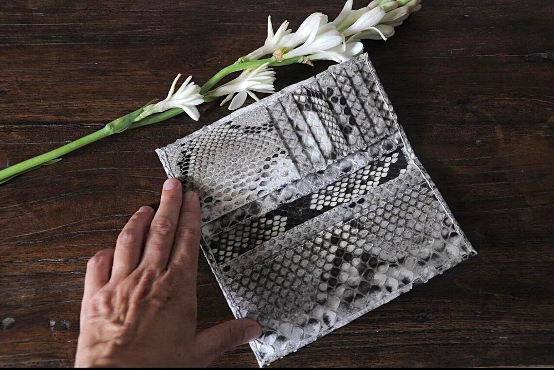 Genuine Python Skin Flat Unisex Gray Uncolored Wallet / Small - Etsy