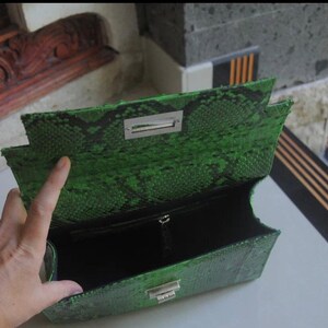 Top Handle Bright Green Classy Genuine Python Skin Bag | Exotic Leather ...