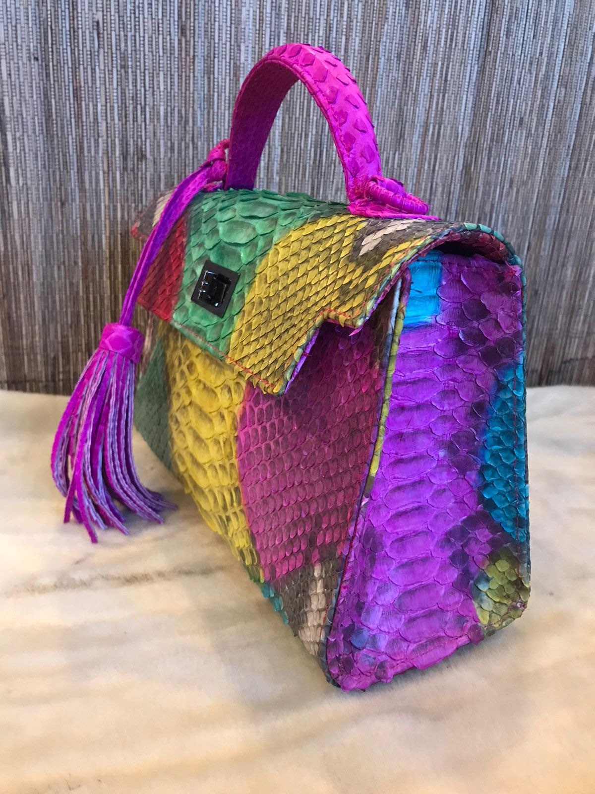 Top Handle Multicoloured Classy Genuine Python Skin Bag Top Handle Multicoloured Classy Genuine Python Skin Bag