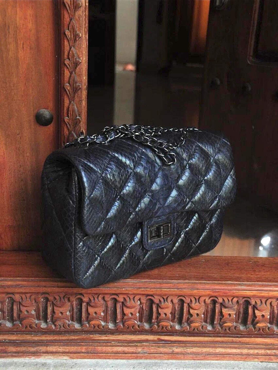 Genuine Python Skin Classy Stitched Big Blue Crossbody | Designer Women ...