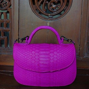 Genuine Python Skin Top Handle Hot Pink Crossbody Bag | Exotic Leather ...