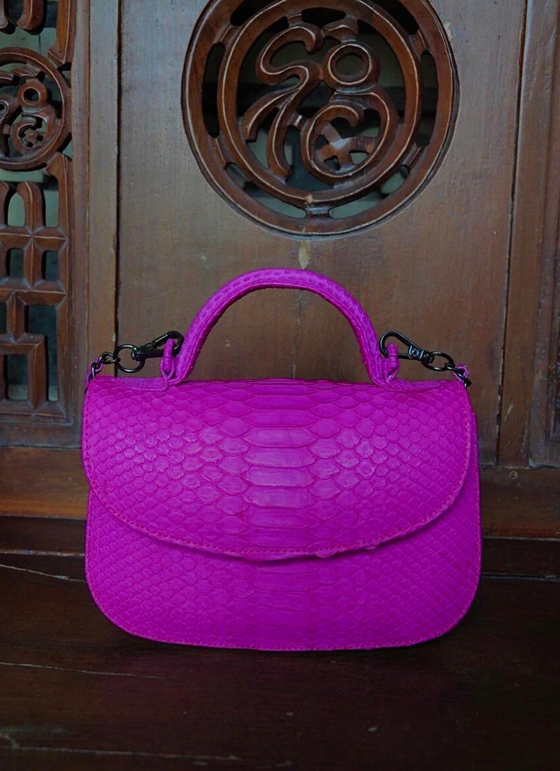 Genuine Python Skin Top Handle Hot Pink Crossbody Bag Exotic - Etsy