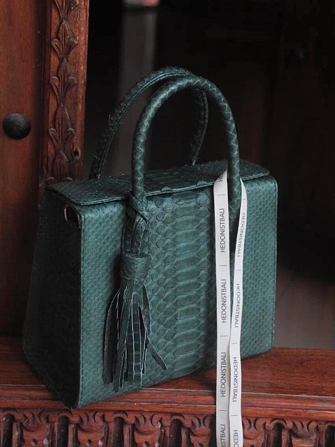 Top Handle Green Classy MORA Genuine Python Skin Bag | Exotic Leather ...