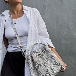 Genuine Python Skin Grey Bucket Crosshandle Bag/ Designer Women Purse ...