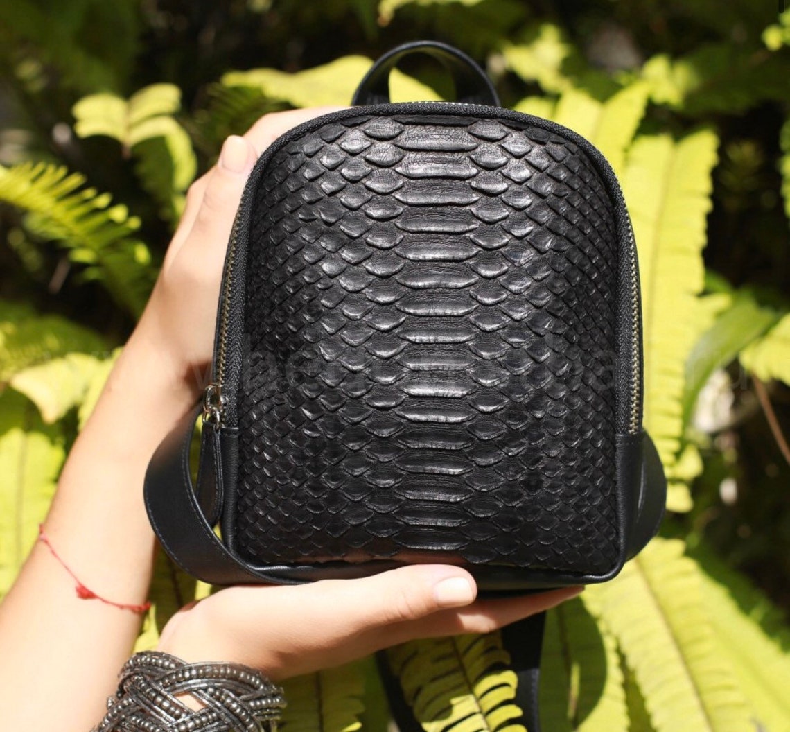 Small Mini Genuine Pythonskin Backpack Black Little Backpack | Etsy