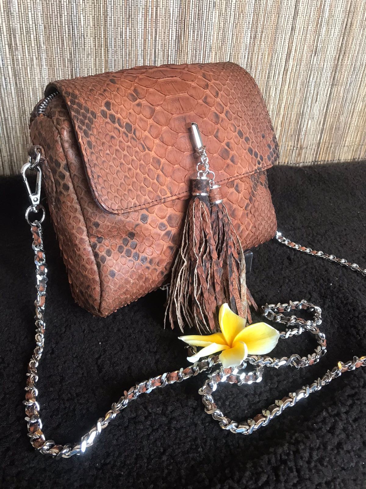 Genuine Python Skin Crossbody Bag Chain Tassel Brown Bag - Etsy