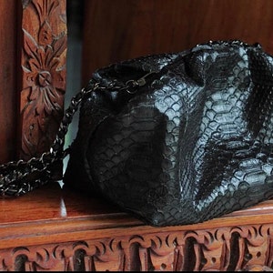 Genuine Python Skin Black Pouch Bag | Exotic Leather Bags | Small Size ...