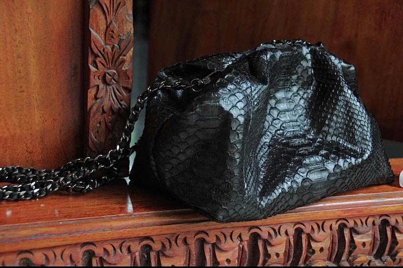 Genuine Python Skin Black Pouch Bag | Exotic Leather Bags | Small Size ...