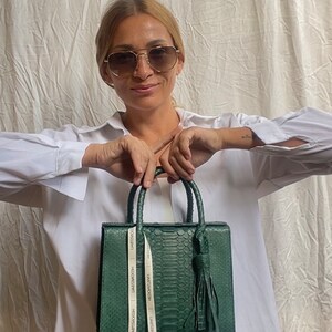 Top Handle Green Classy MORA Genuine Python Skin Bag | Exotic Leather ...