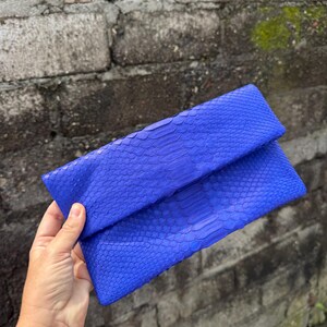 Genuine Python Skin Bright Blue Ultramarine Envelope Clutch| Foldover Woman Summer Purse ...