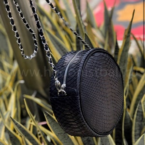 Genuine Python Skin Black Round Crossbody Chain Bag | Round Bags ...