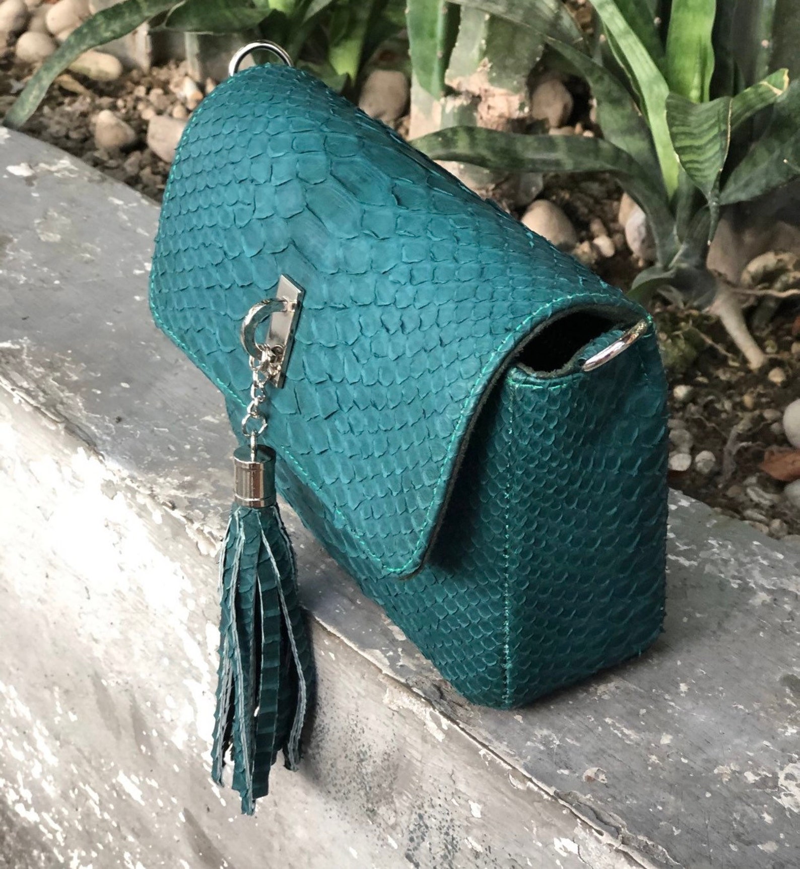 Dark Green Genuine Python Skin Tassel Bag Green Chain - Etsy